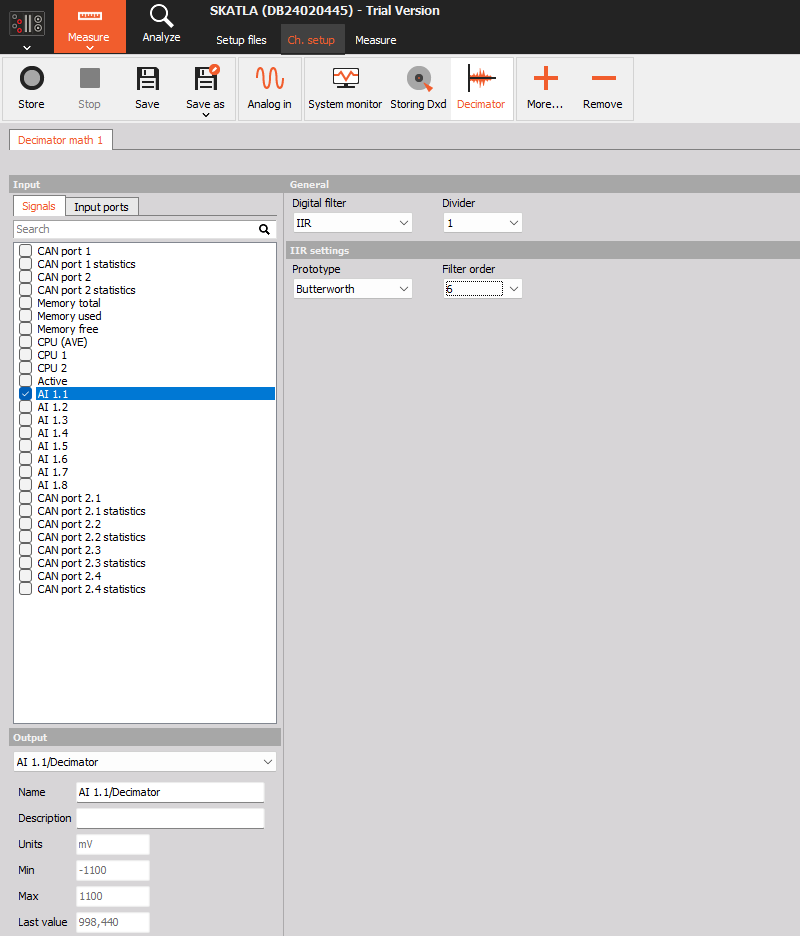 Decimator Math > Device Modules > Modules > Setup | Dewesoft X Manual EN
