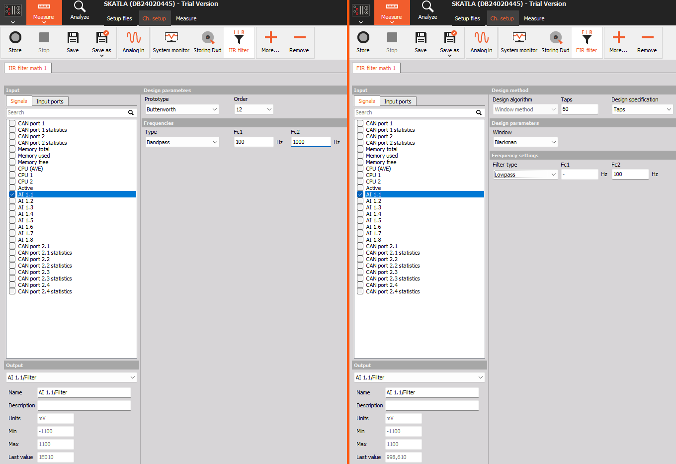 Filter Math > Device Modules > Modules > Setup | Dewesoft X Manual EN
