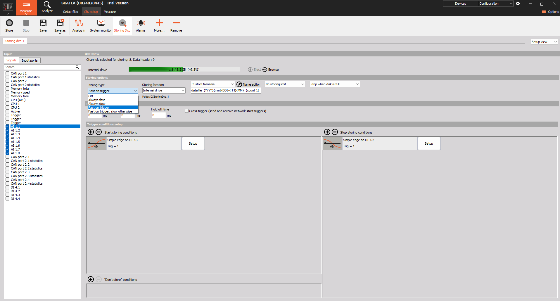 Storing Dxd > Device Modules > Modules > Setup | Dewesoft X Manual EN
