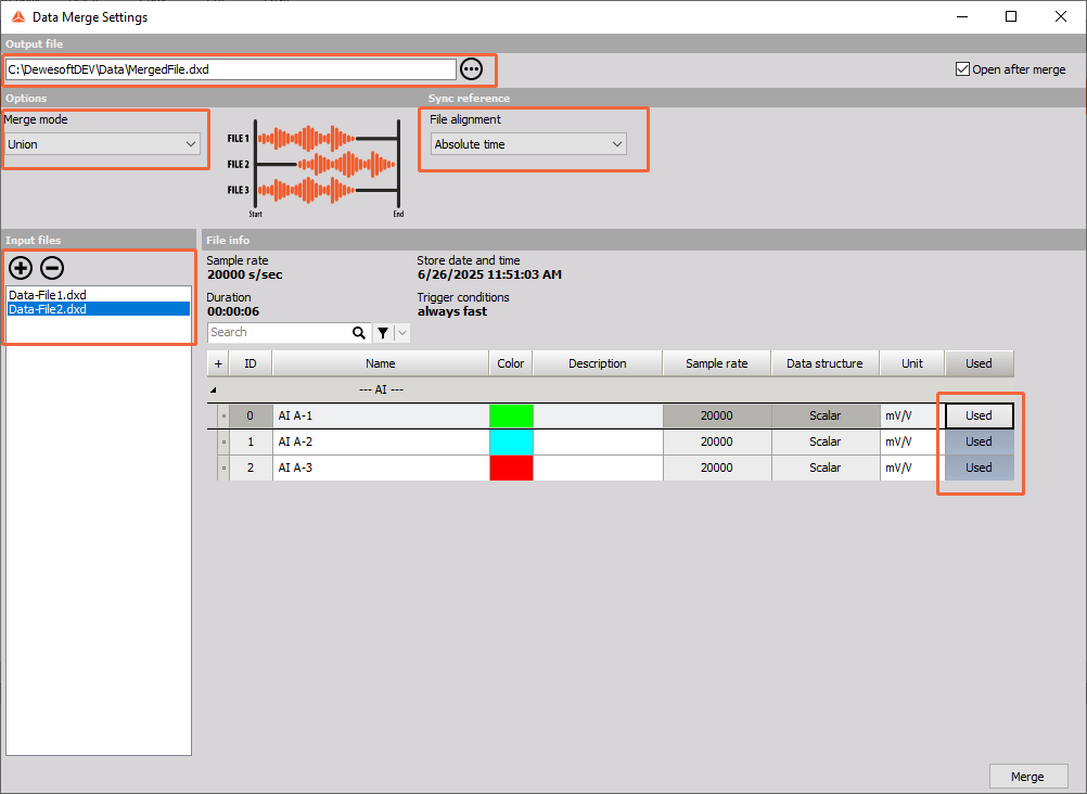 Data Merger > Postprocessing > Analyze | Dewesoft X Manual EN