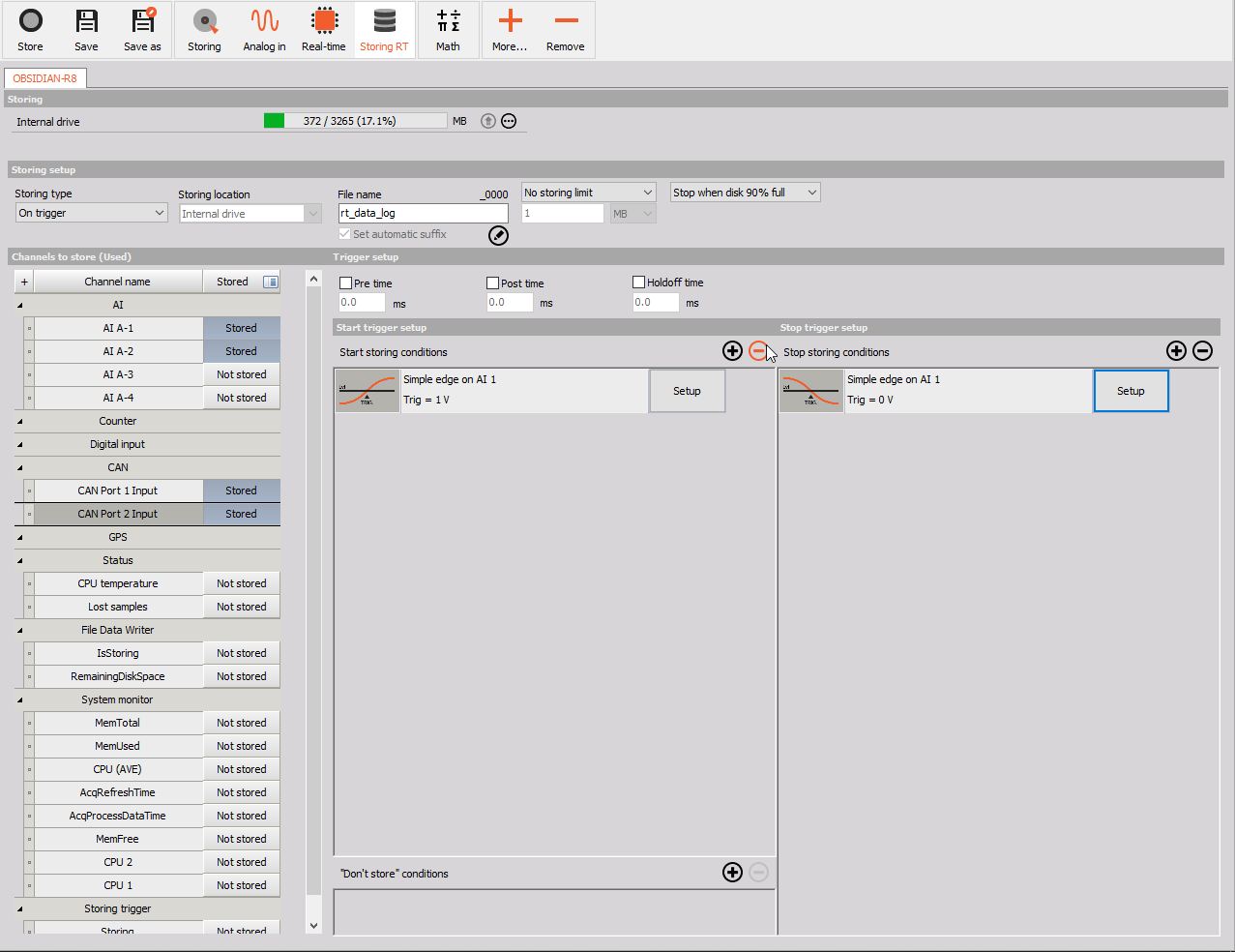 Storing Rt > Real-time Controller > Modules > Setup | Dewesoft X Manual EN